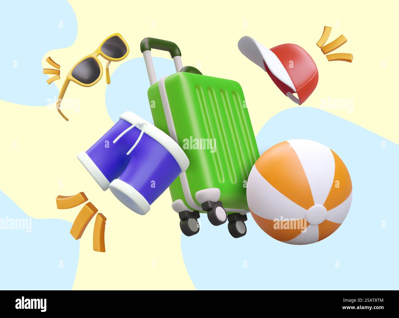 Clothes and accessories for summer vacation. Bright composition of ...