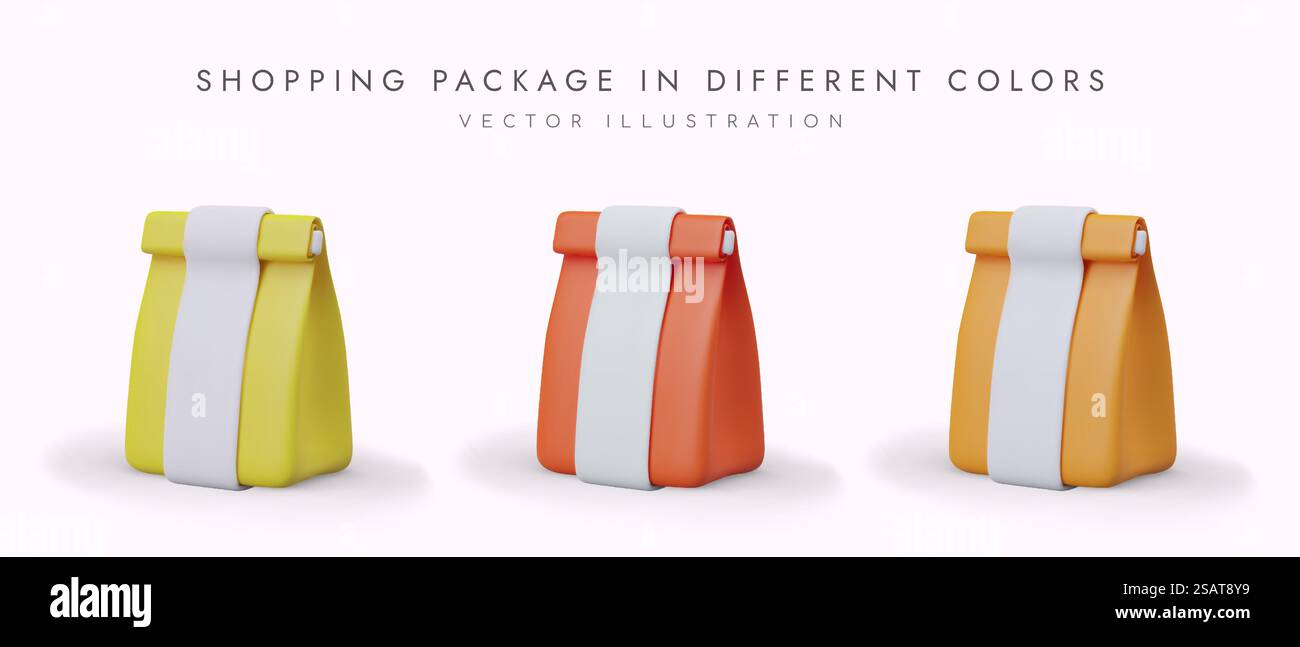 Poster with shopping package in different color. Concept of paper ...