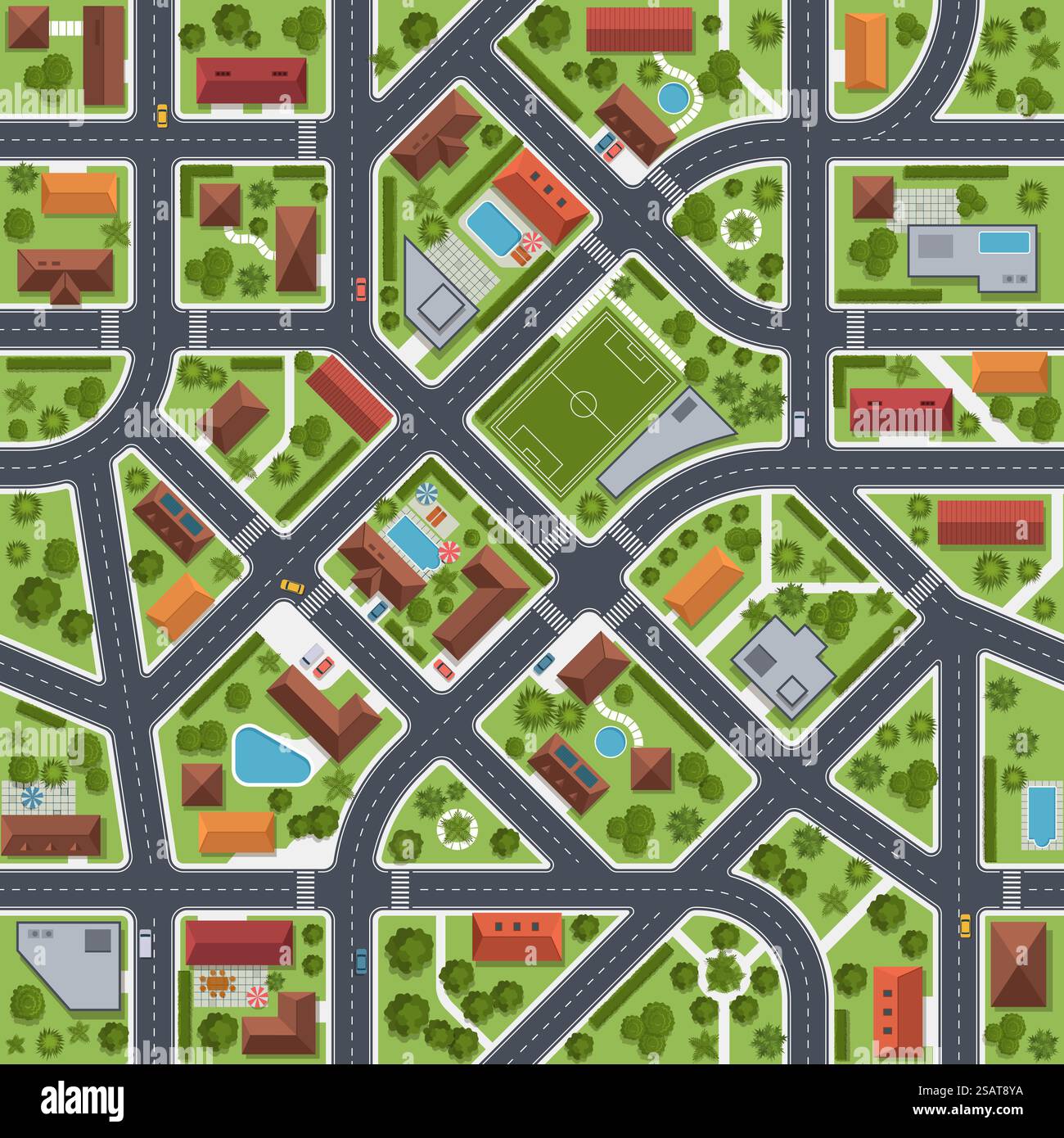 Street map top view. City transport infrastructure, urban roads plan ...