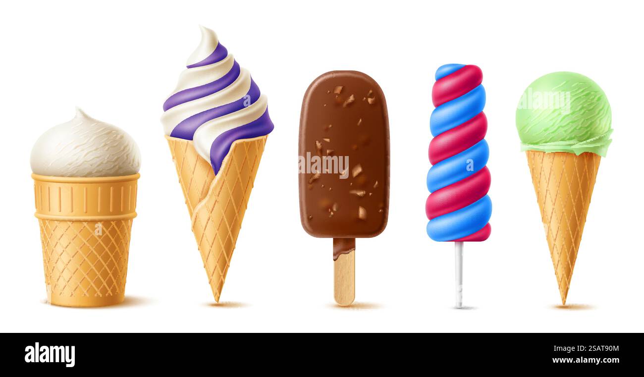 Realistic ice cream milk cold desserts 3d elements hi-res stock ...