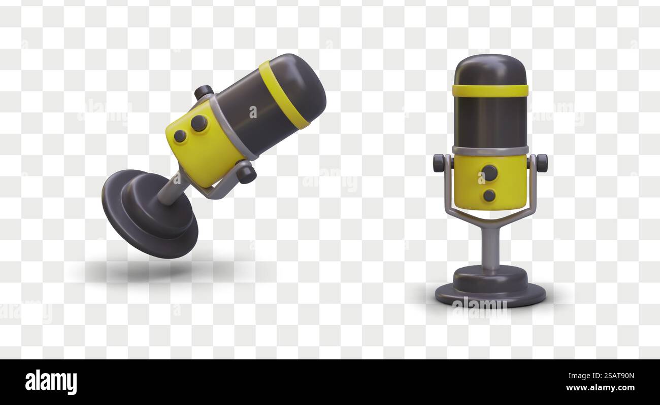 Realistic 3d microphone in different positions. Audio recording device ...