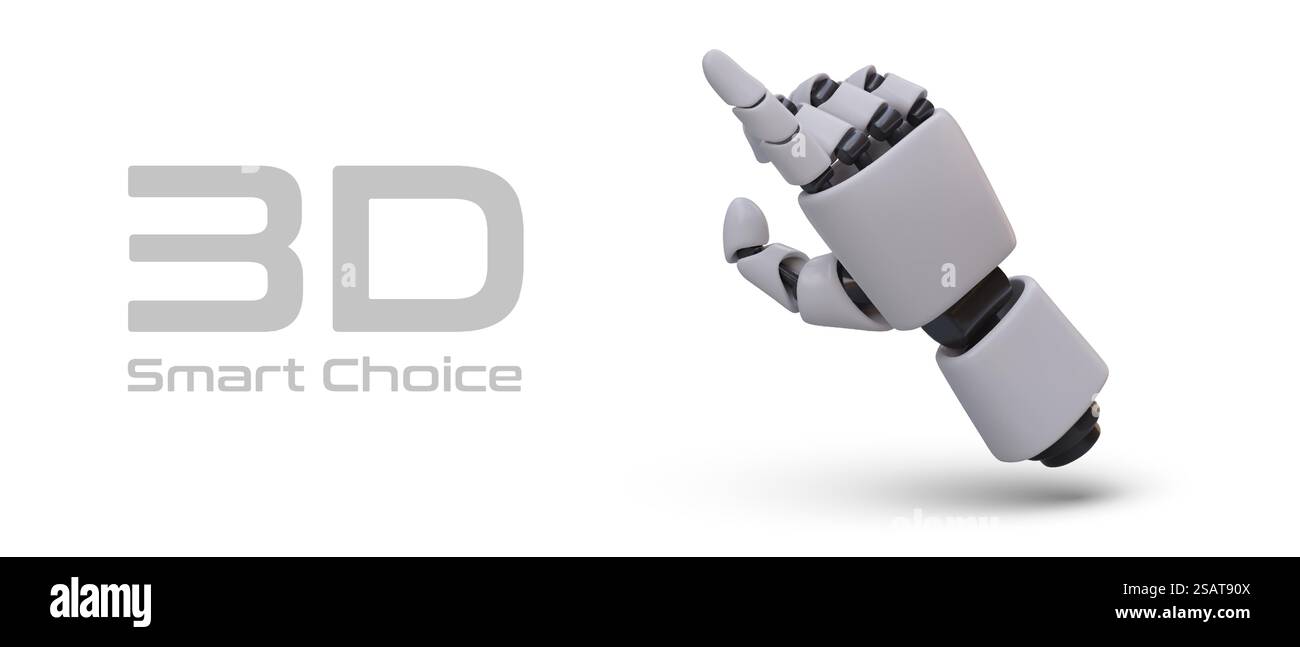 Smart choice. 3D robotic hand points to inscription. Advertising poster ...