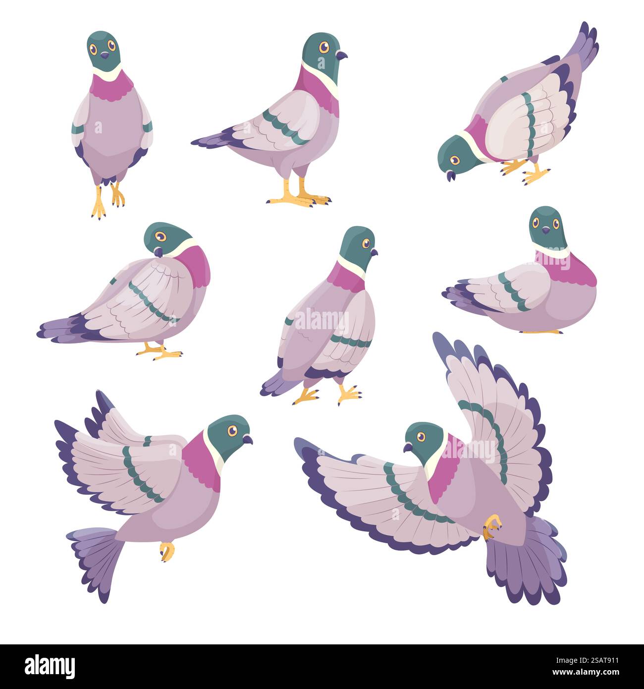 Cartoon dove. Cute city pigeons, funny urban birds characters ...