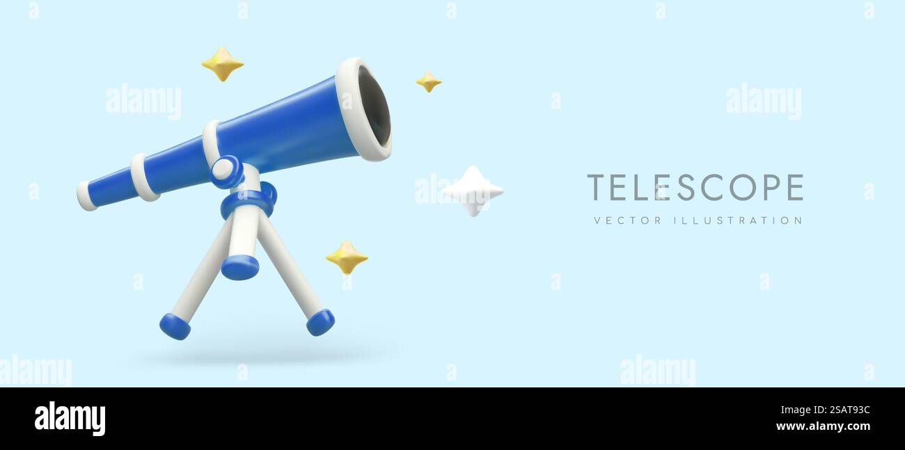Blue 3D telescope, stars. Astronomical equipment. Observatory services ...