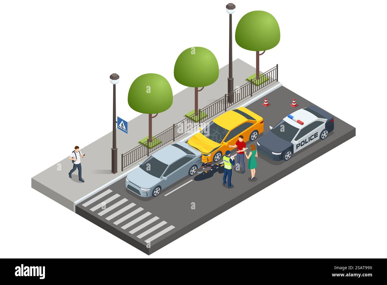 Car crash. Two cars crashed on a side street near a pedestrian crossing ...