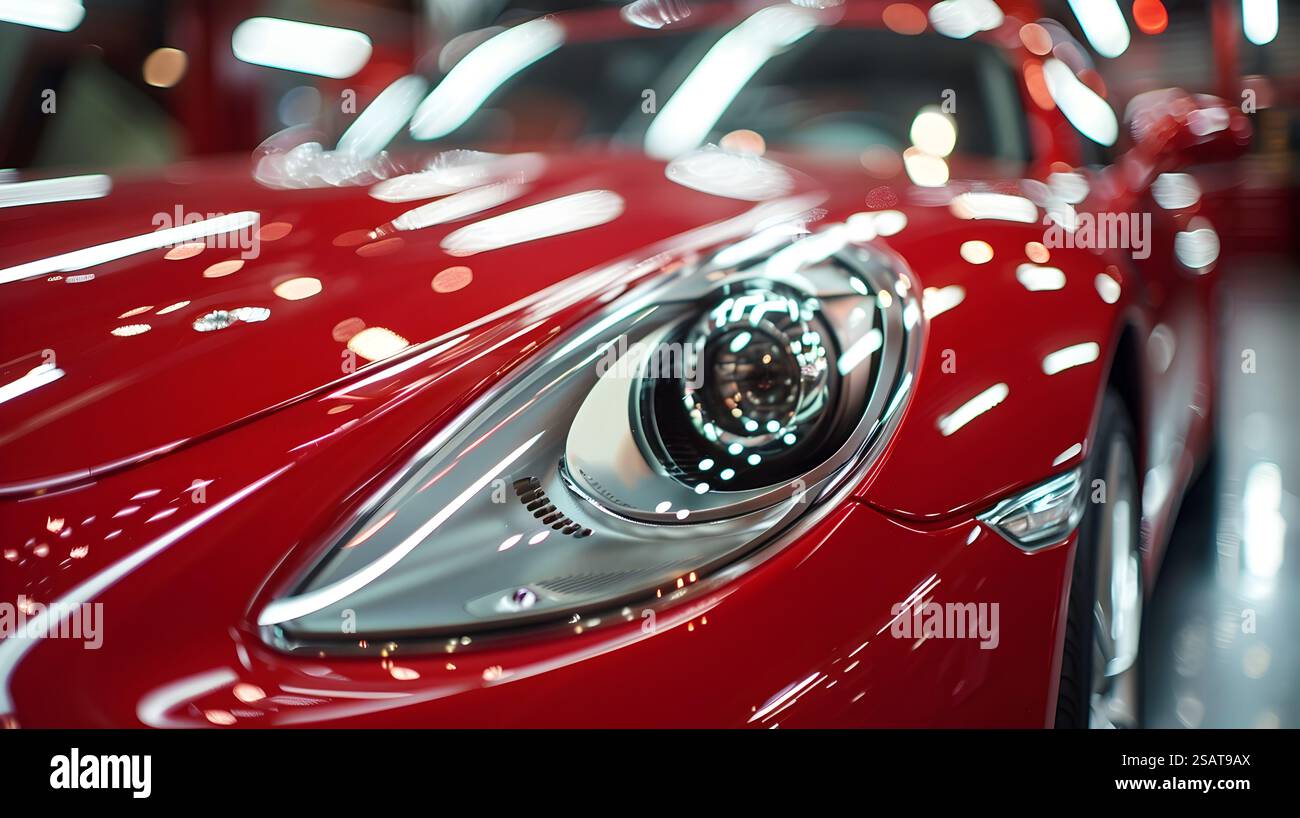 A stunning red sports car with a flawless,gleaming polished finish The ...
