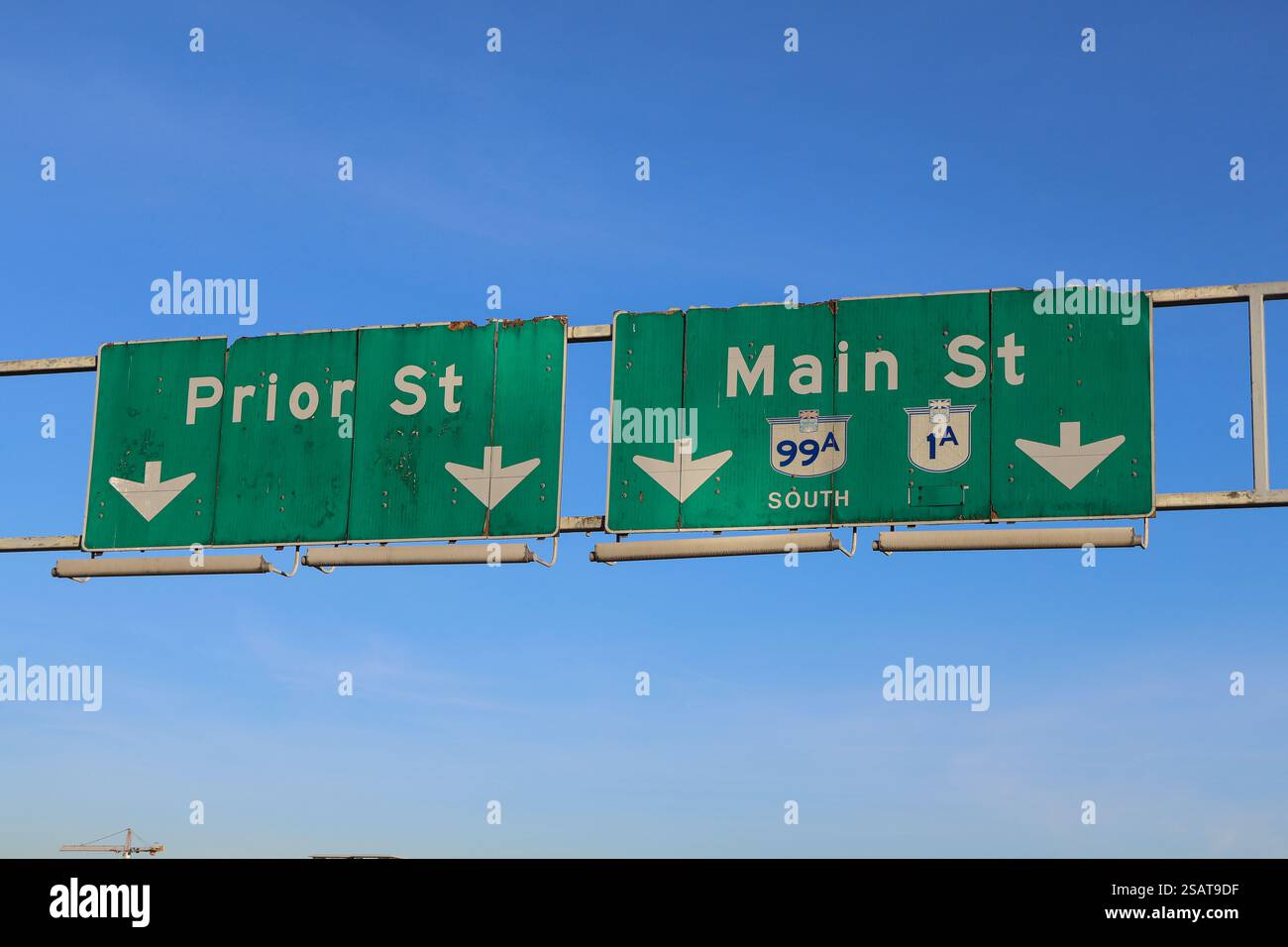Road sign along the Georgia Viaduct for Prior Street & Main Street in ...