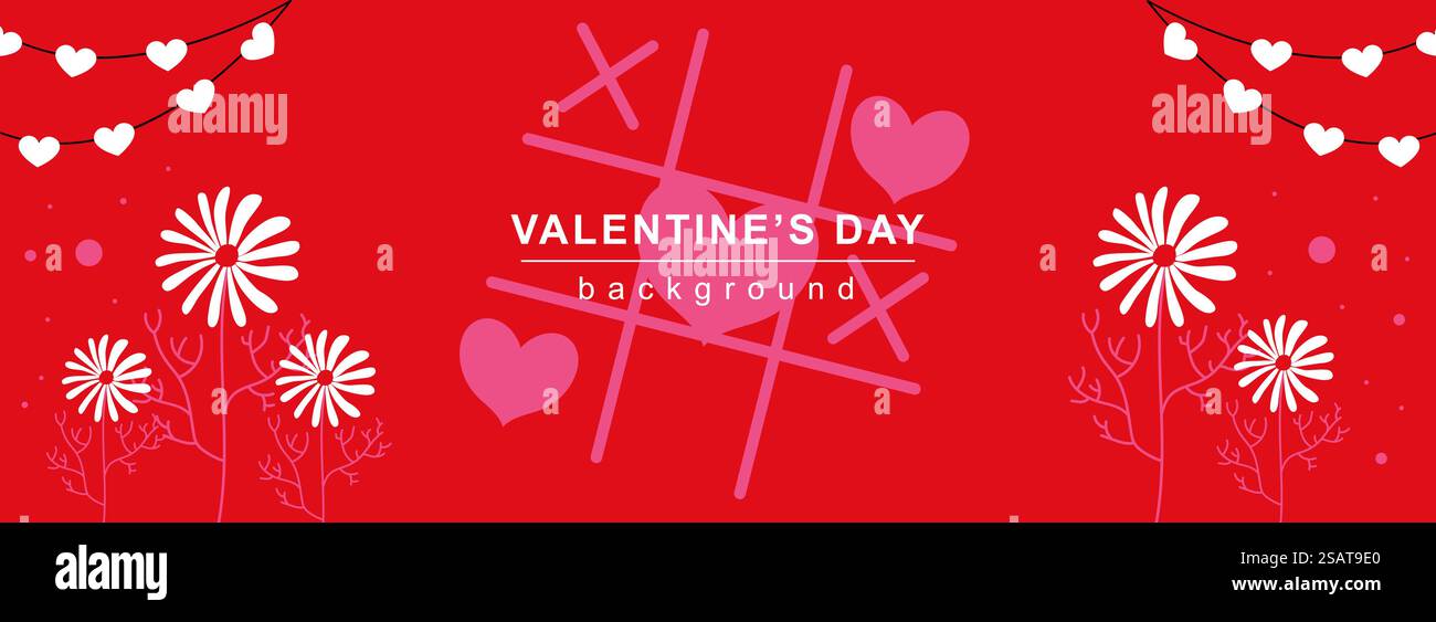 Valentine Day horizontal web banner. Heart holiday garlands, abstract ...