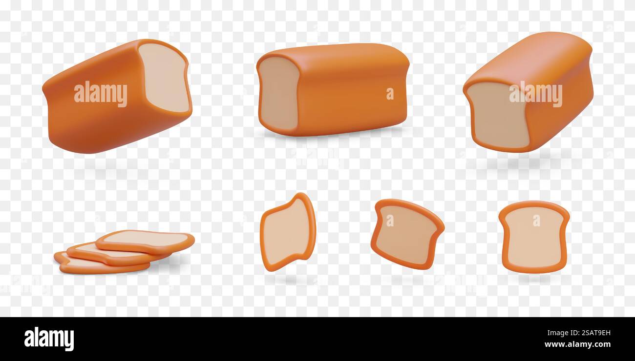 Set of vector images of toasted bread and slices. Sliced square bread ...