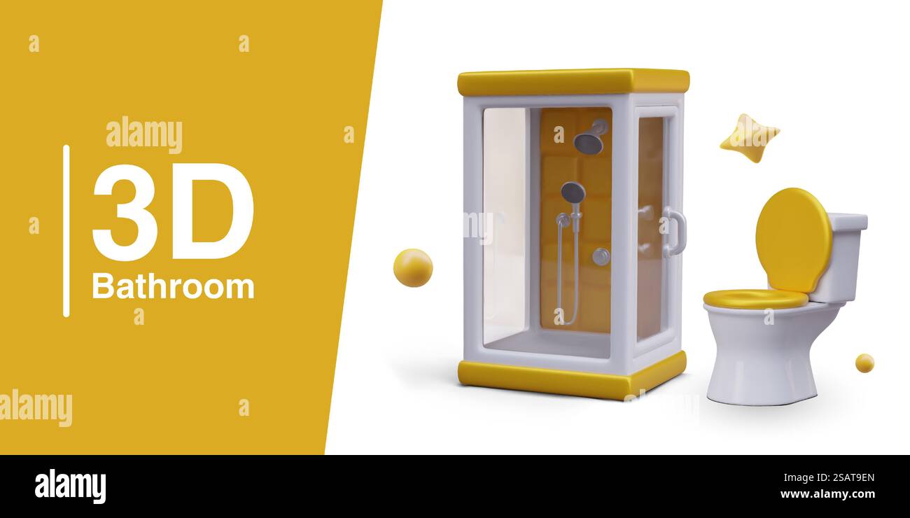 Shower cabin, toilet with golden seat, bubbles, stars. Luxurious modern ...