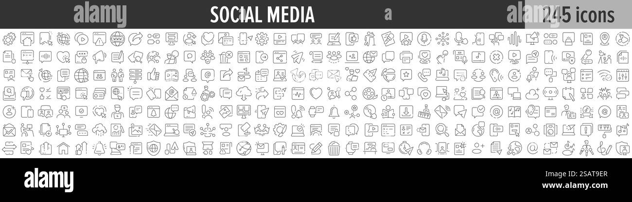 Social Media linear icon collection. Big set of 245 Social Media icons ...