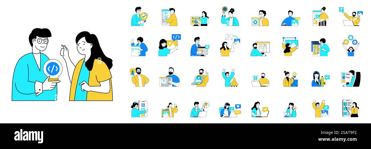 Design development concept with character situations mega set in flat web design. Bundle of ...