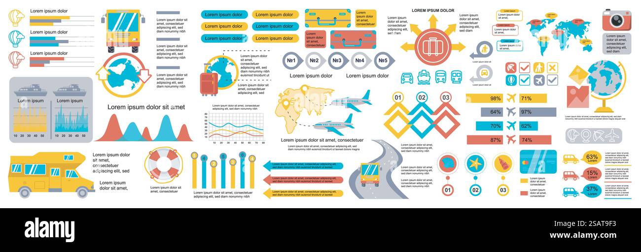 Mega set of travel infographic elements data visualization vector design template. Can be used ...