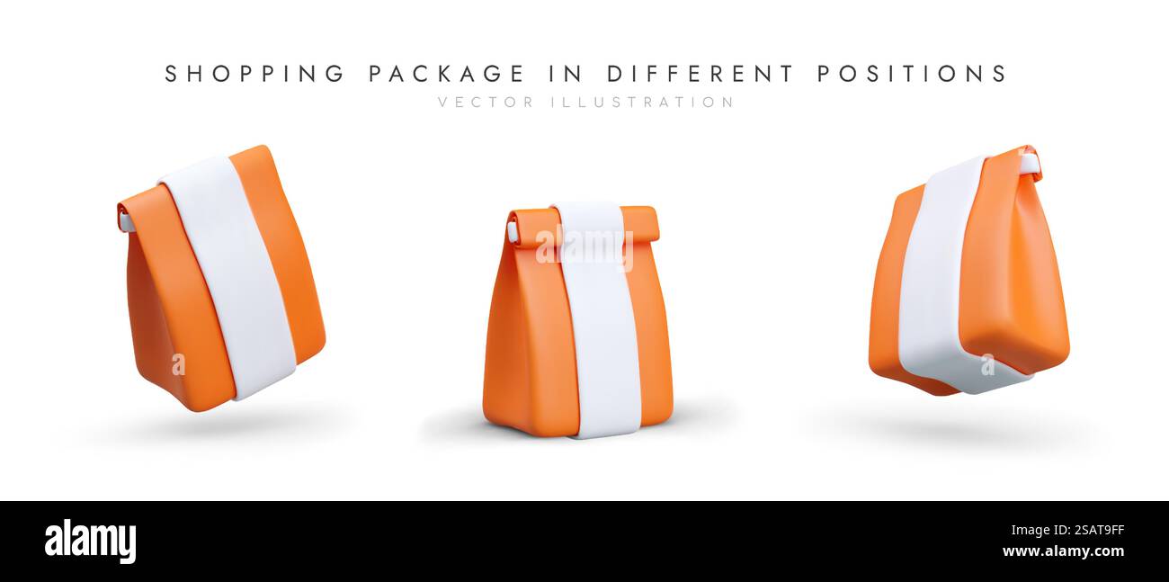 Set of sealed paper bags. Shop packaging with white tape for labels and ...