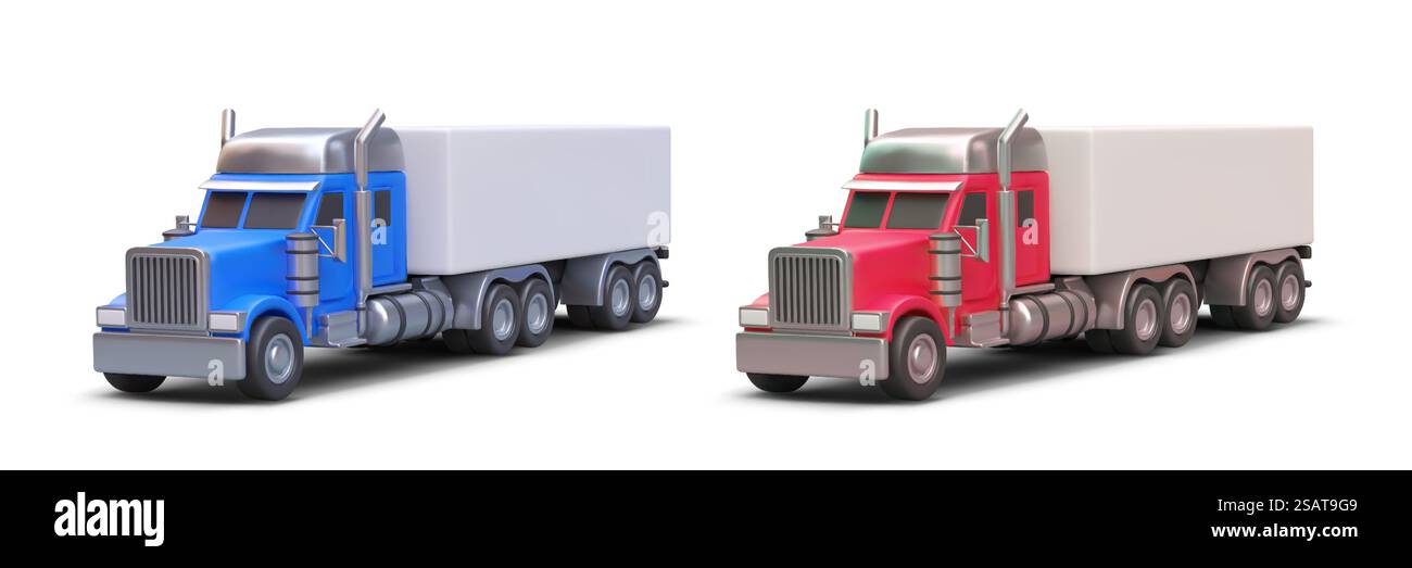 Set of realistic trucks with trailers. Color vector illustration, front ...