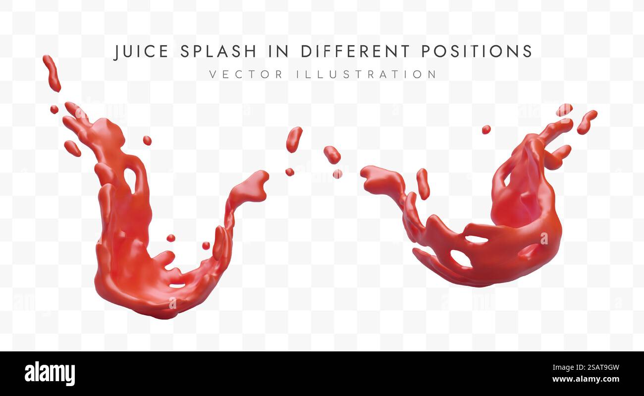 Set of realistic splashes of red juice. Color vector templates for ...
