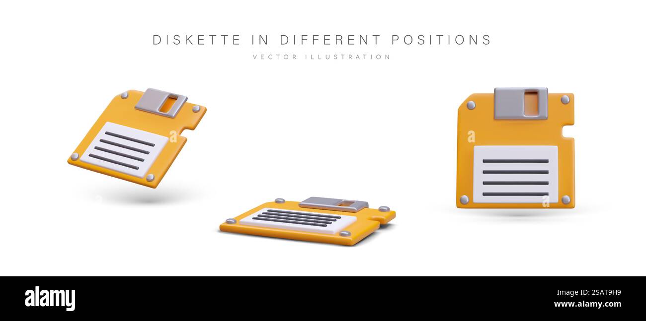 3D color diskette. Symbol of saving information. Old data recording element. Retro computer ...