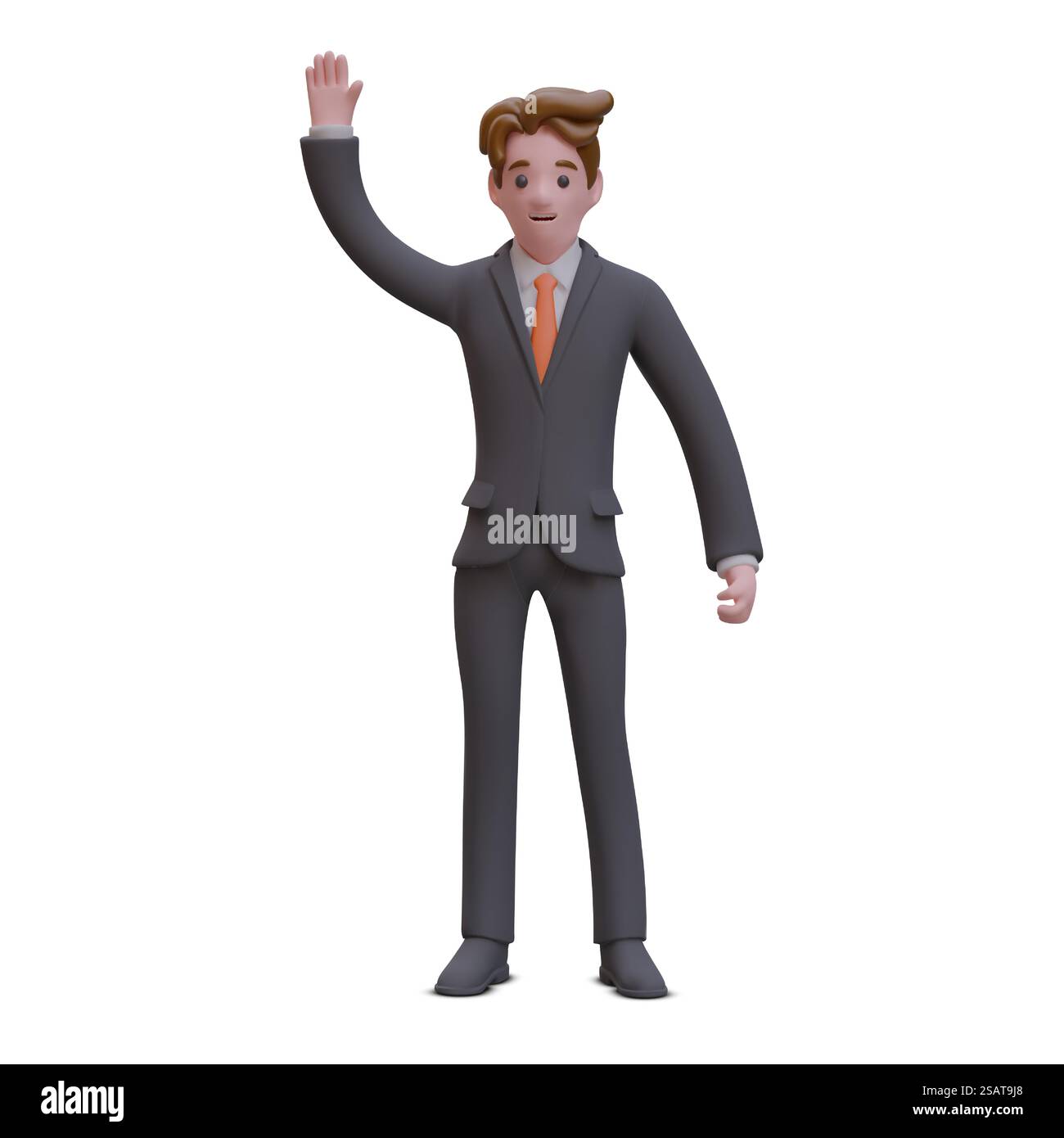 Male realistic character raised hand up. Businessman waving. Pay ...