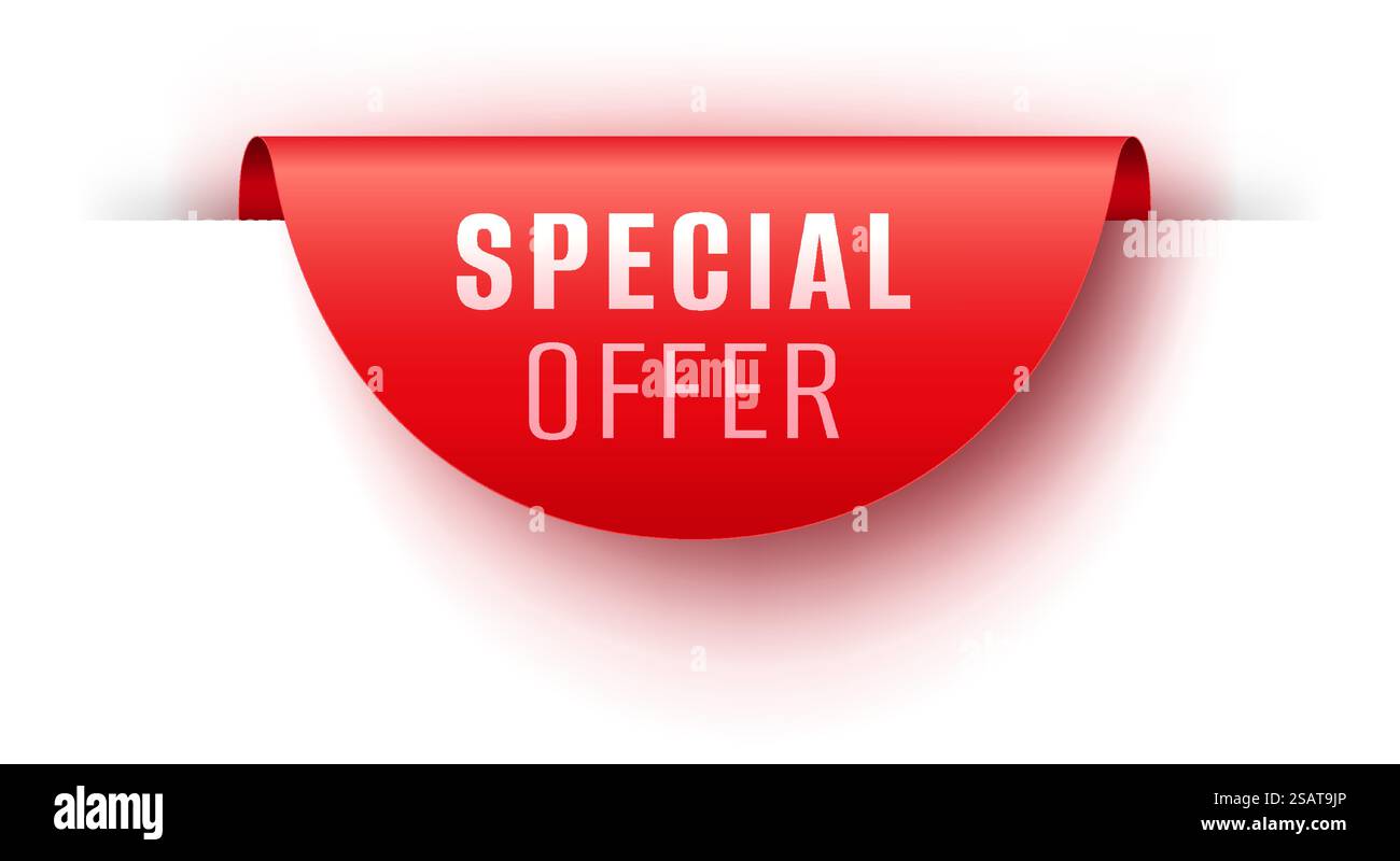 Special Offer red tag realistic vector illustration. Semi-circle ...