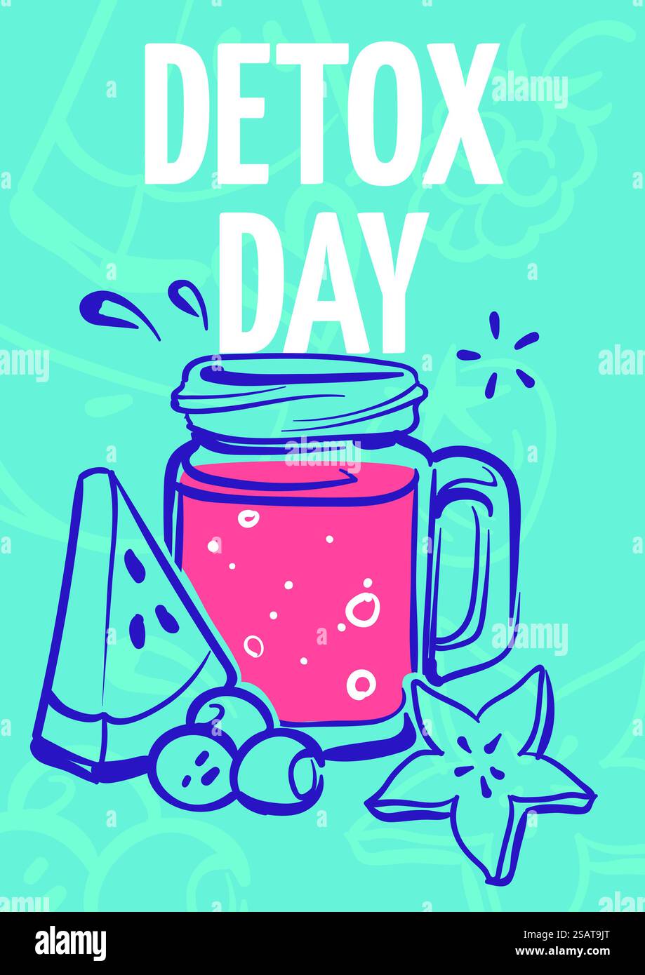 Detox day poster. Smoothie sketch with fresh fruits. Vector ...