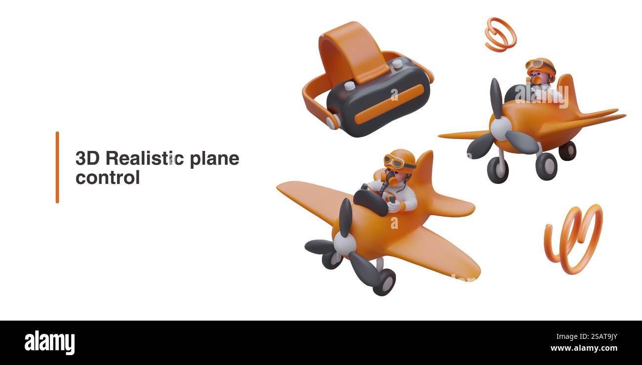 Concept of virtual aircraft control. VR goggles, springs, orange ...