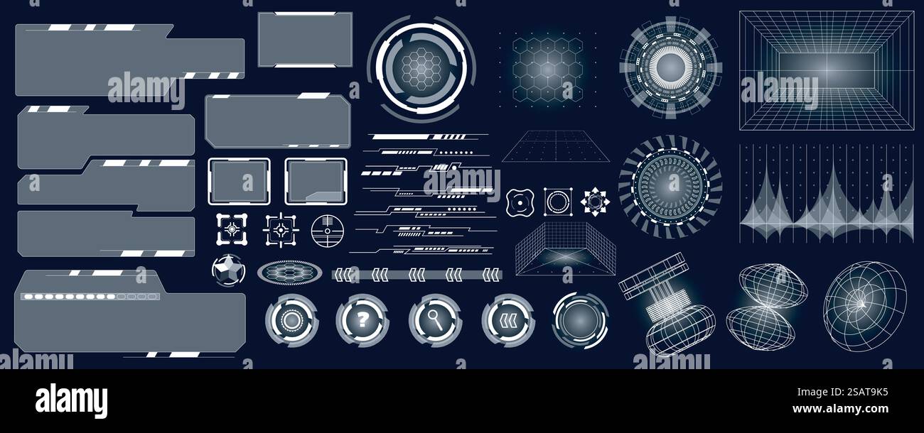 Cyberpunk futuristic user interface mega set in flat design. Bundle elements of hud dashboard ...