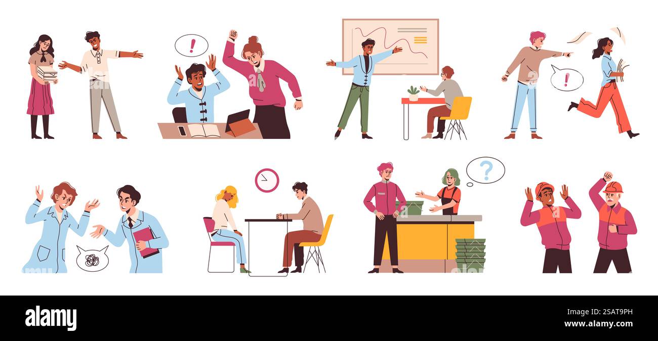 Yell angry chief. Workplace abuse, negative aggressive emotion, scared ...