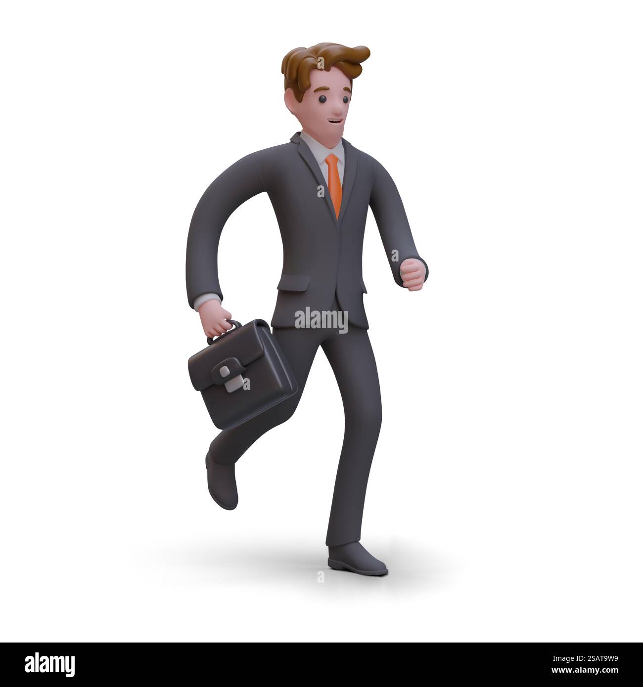 Clerk with briefcase rushes to work. 3D businessman running. Worker is ...
