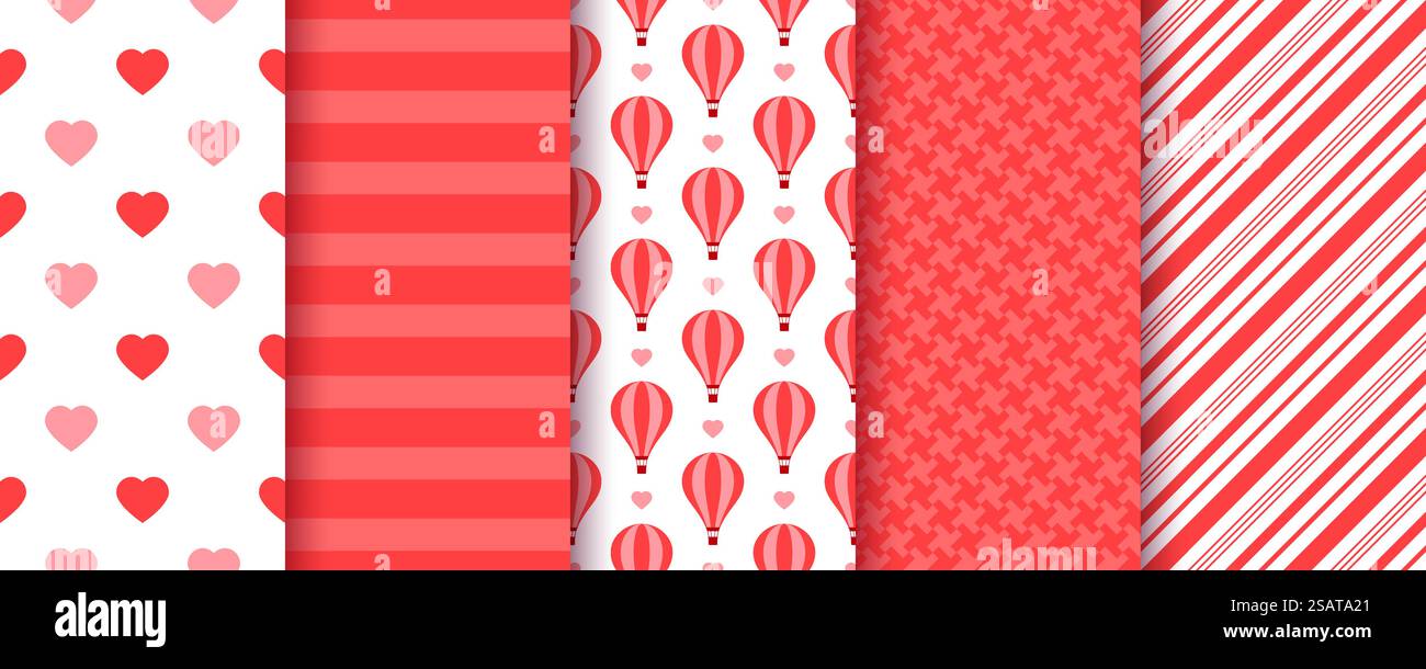 Valentine’s day background. Seamless pattern. Set red textures with ...