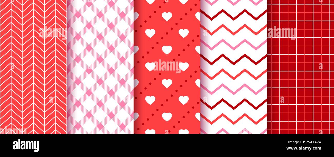 Valentine’s day background. Red pattern. Seamless cute prints. Set ...