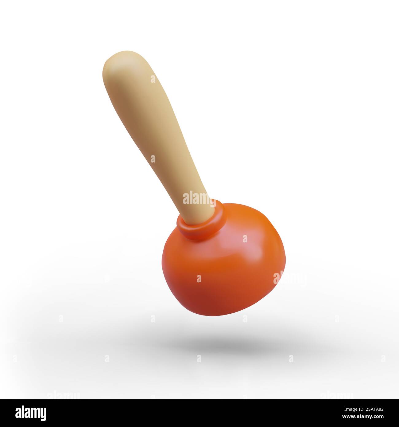 Toilet plunger in red colors with wood handle on white background ...