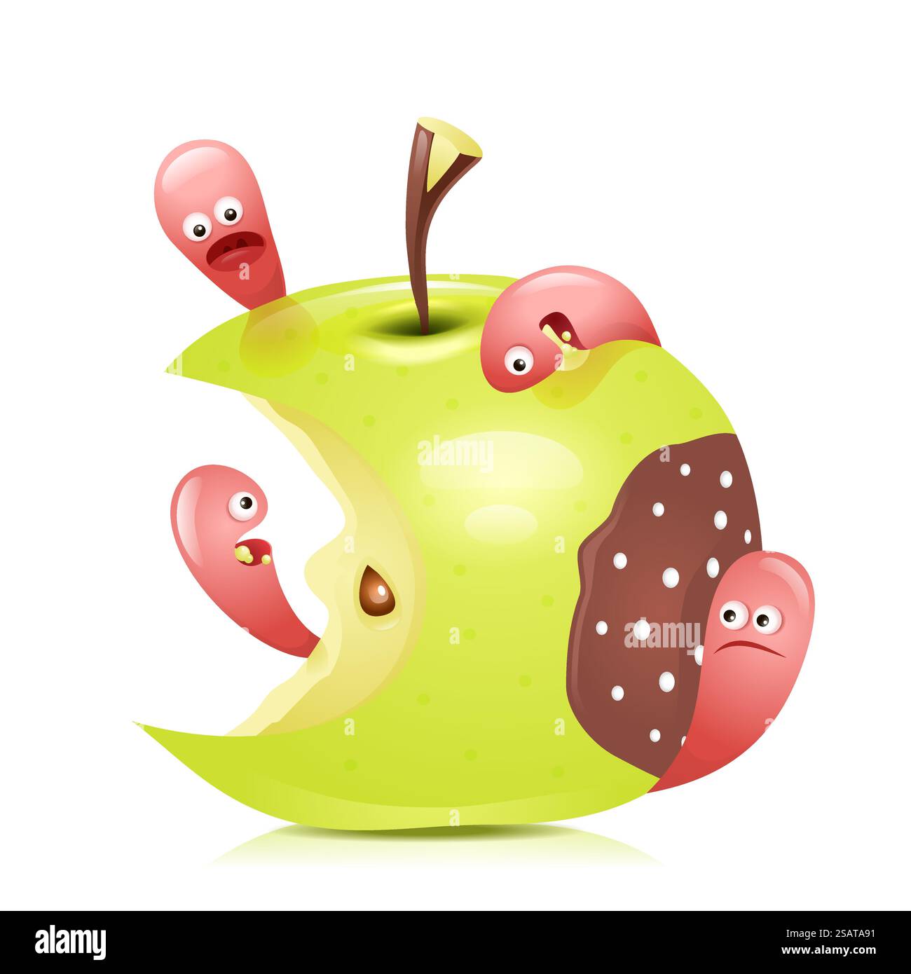 Worm eaten rotten apple 3D. Vector illustration.. Worm eaten rotten ...