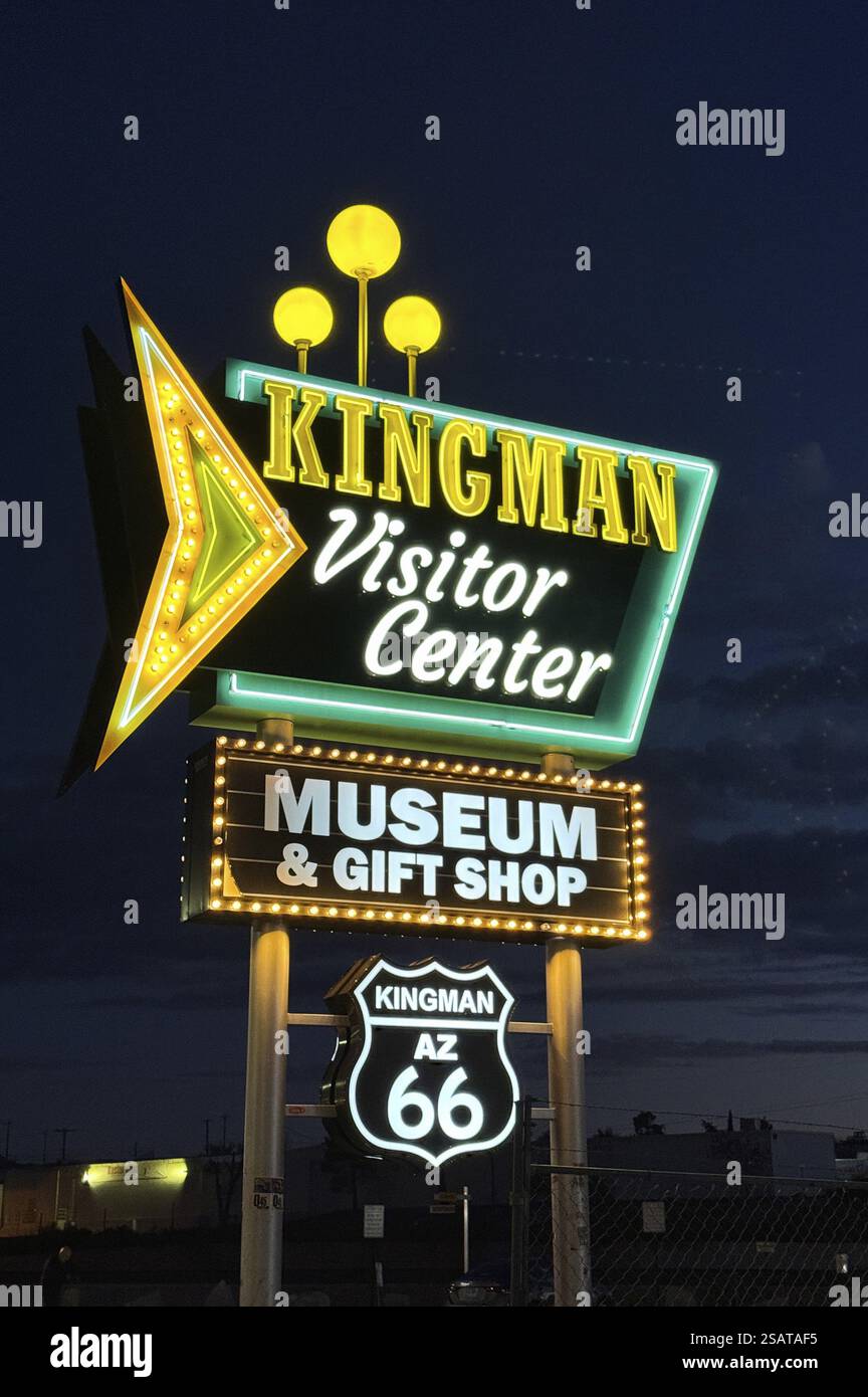 Kingman Visitor centre neon sign, Kingman, Arizona, USA, North America ...