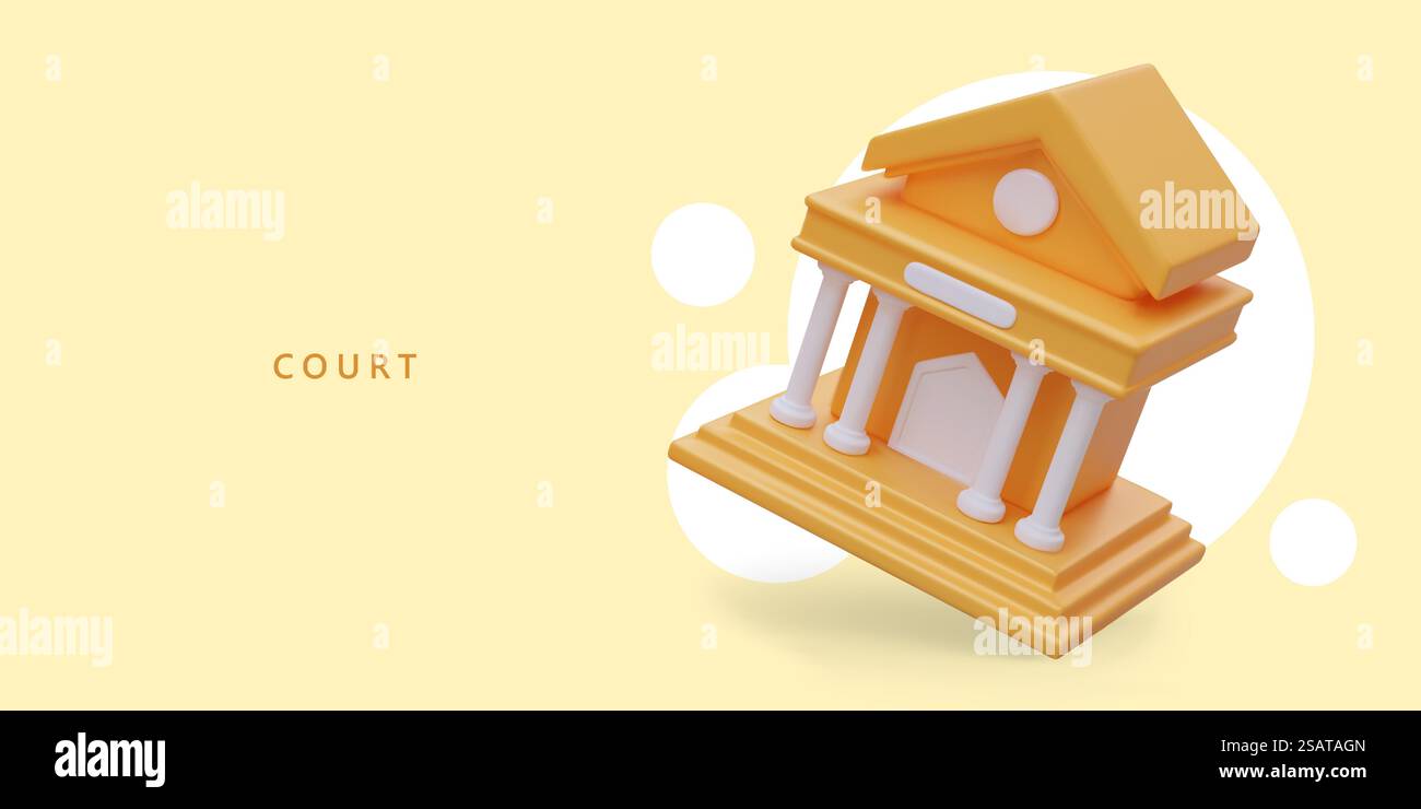Poster with realistic 3d court building in yellow colors. Concept of ...