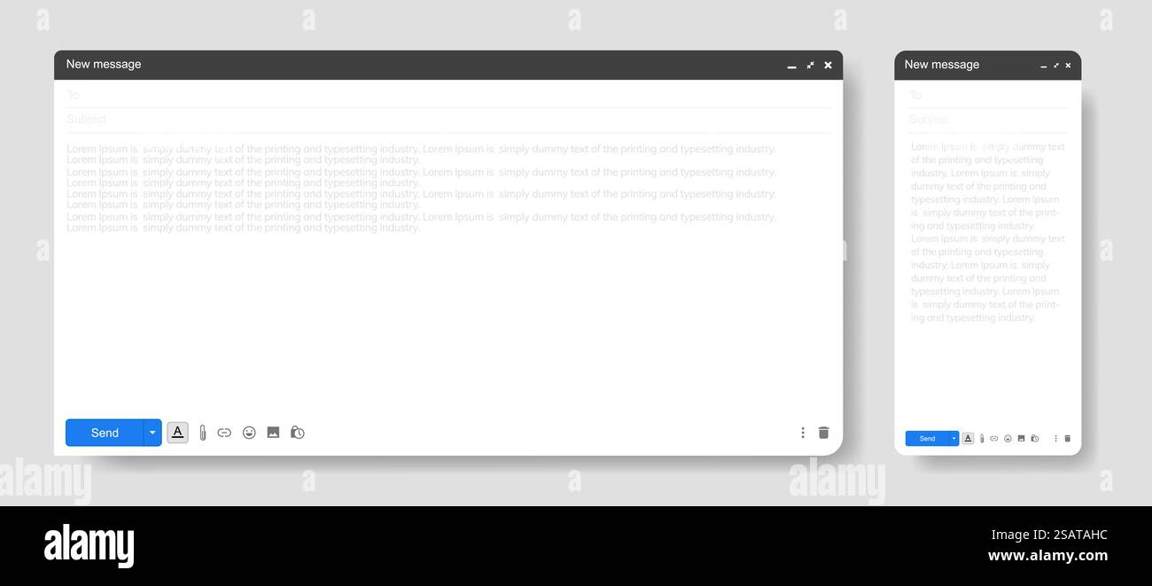 Email interface. Mail window mobile and web template, internet message isolated frame, blank ...