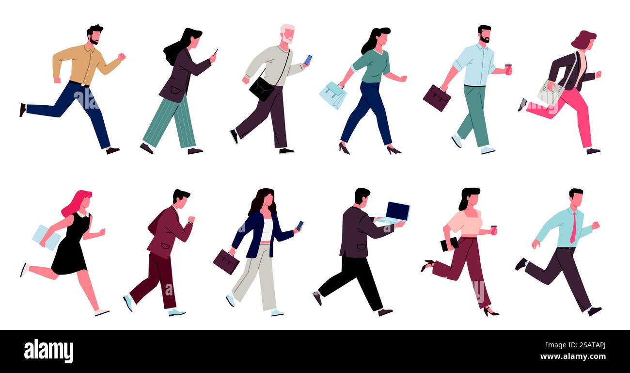 Hurrying business people. Running employees and managers in office ...