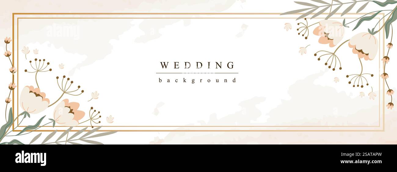Wedding horizontal web banner. Pastel marriage invitation with abstract ...