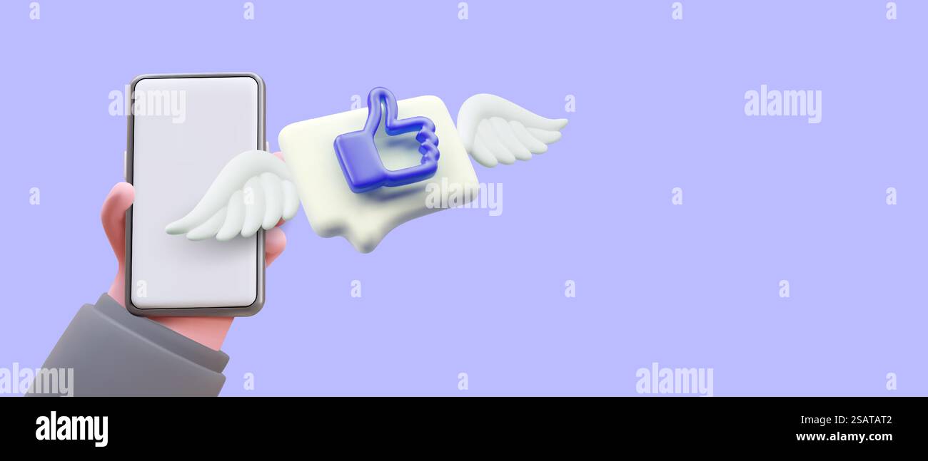 3D smartphone, thumbs up comment sign. Concept of liking in messenger ...
