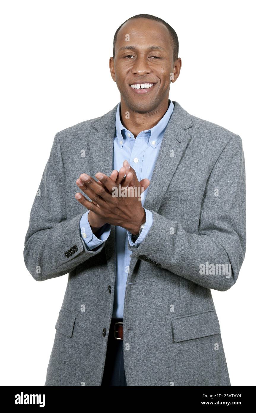 Handsome black African American man clapping hands Stock Photo - Alamy