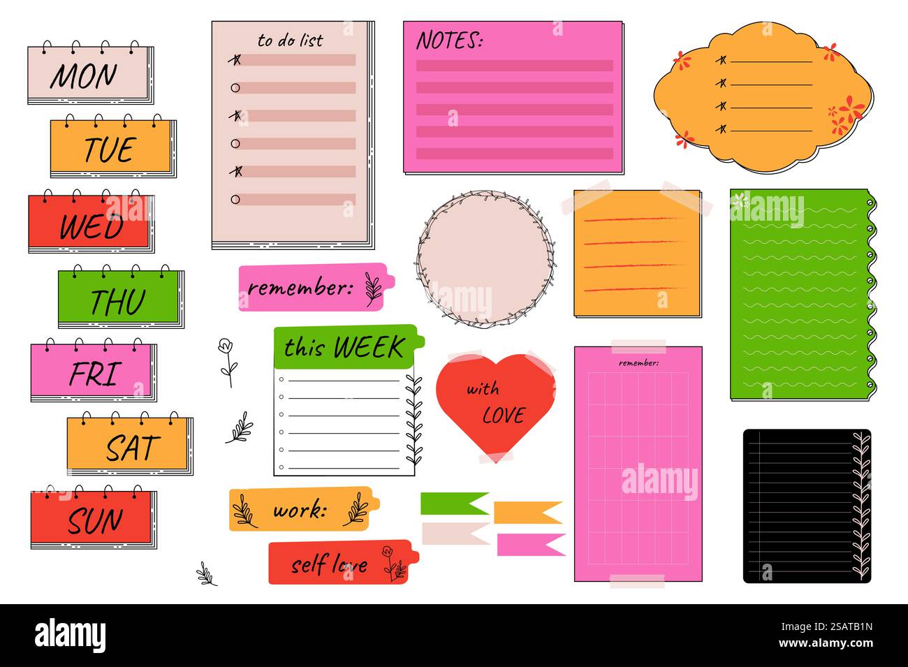 Planning stickers mega set in flat design. Bundle elements of organizer ...