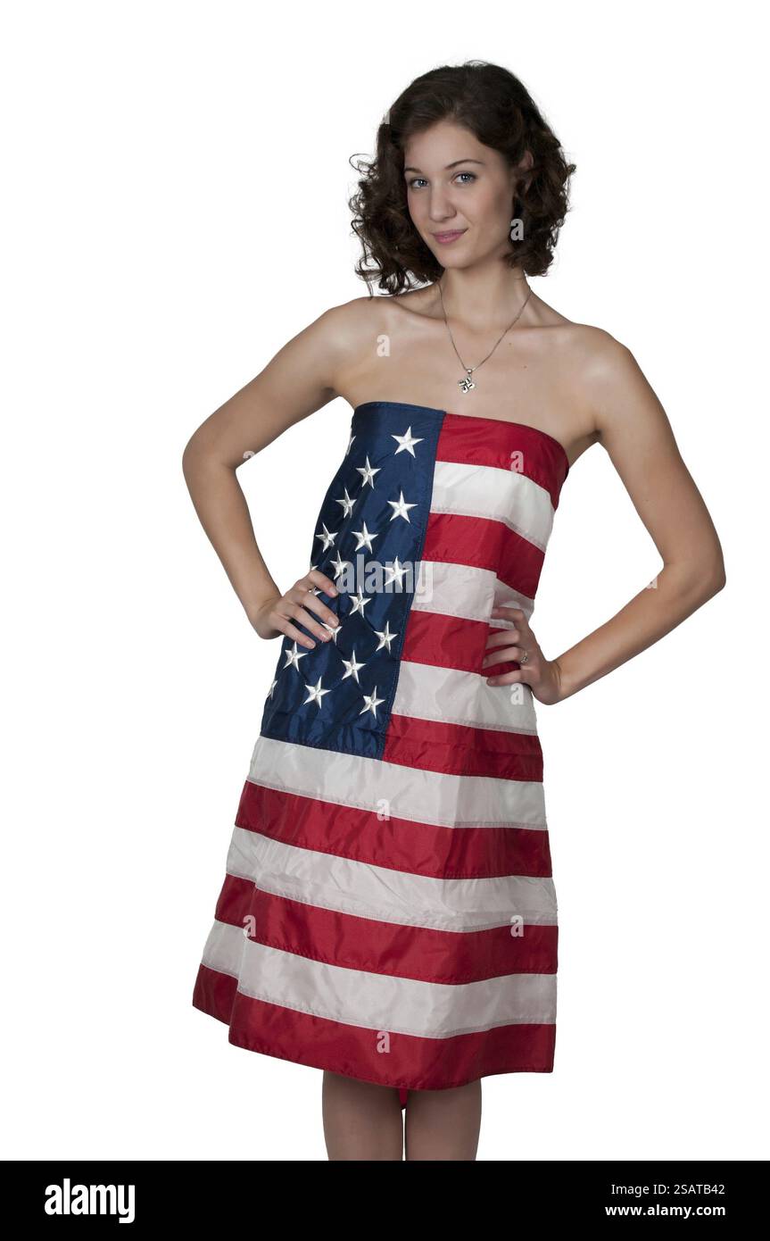 Beautiful young woman wrapped in a flag Stock Photo - Alamy