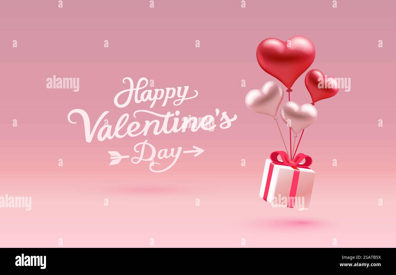 Happy Valentines Day heart and balloons, greeting card from February 14 ...