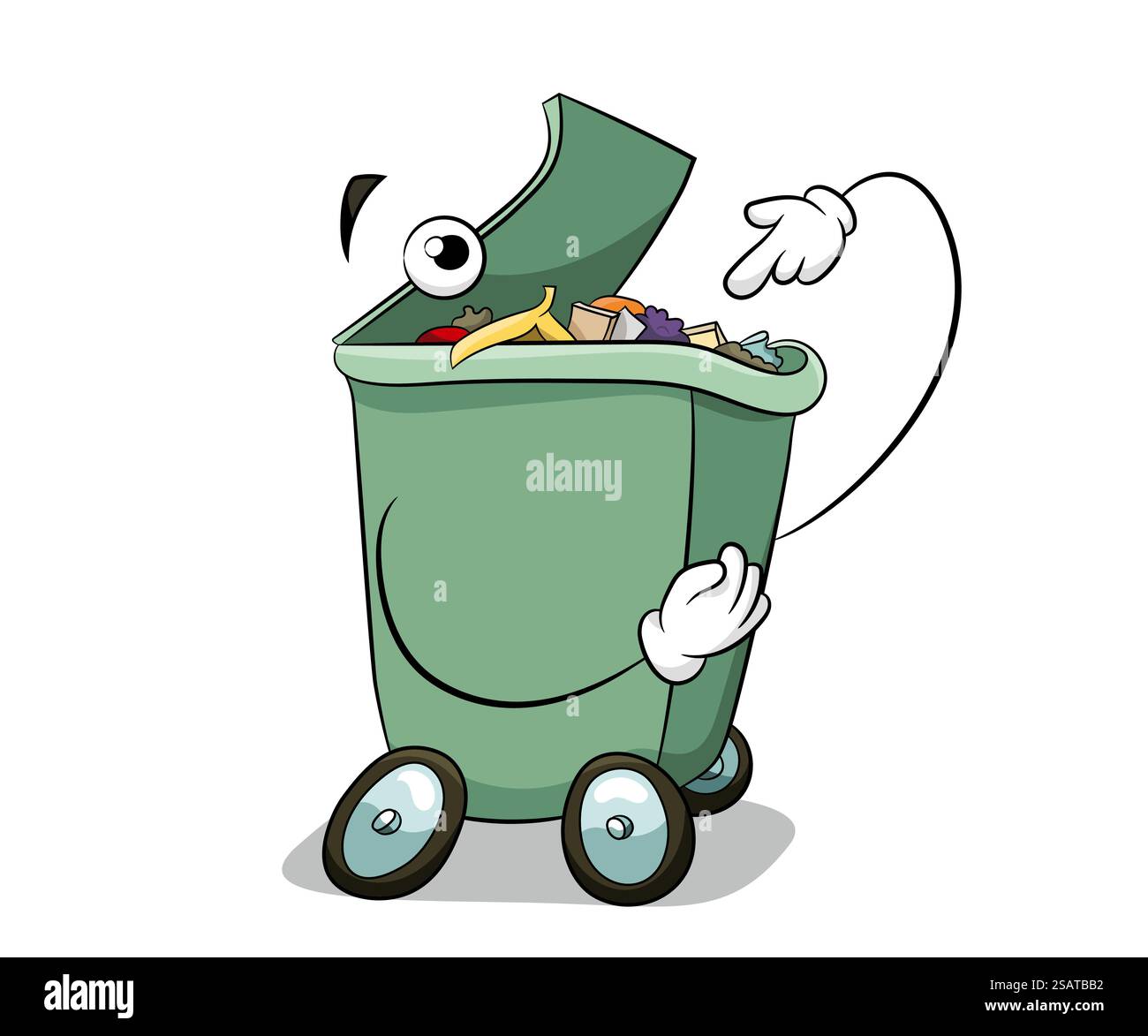 Throw garbage in the trash can fun ecology concept. Vector illustration ...