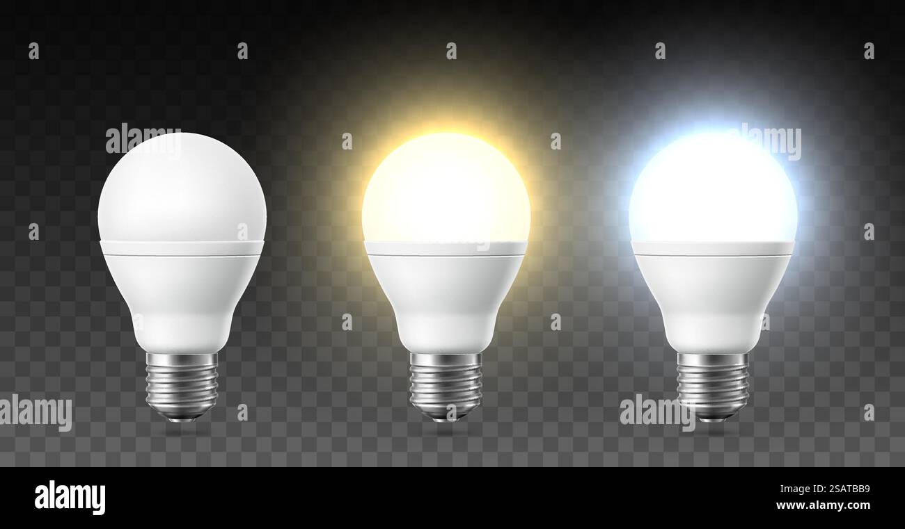 Realistic light up bulb. On and off modern interior lamps, cold and ...