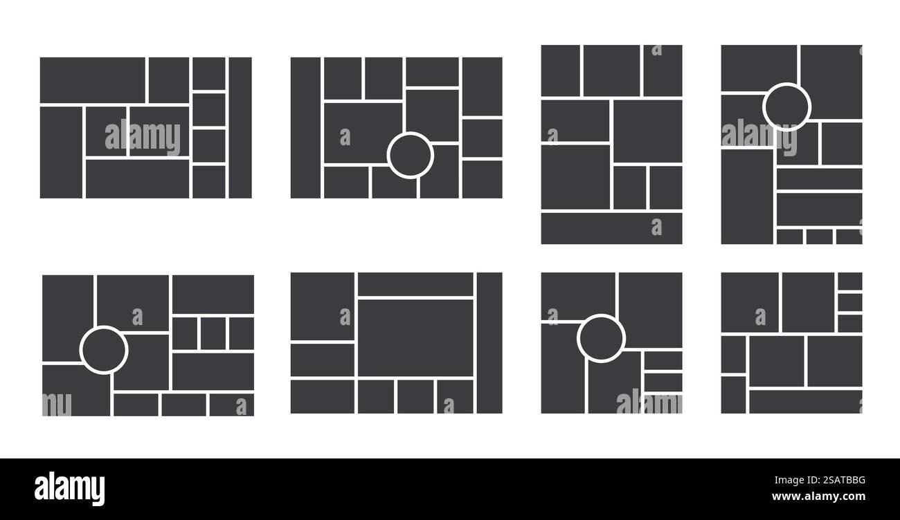 Photo collage template. Moodboard layout. Mosaic pictures album grid ...