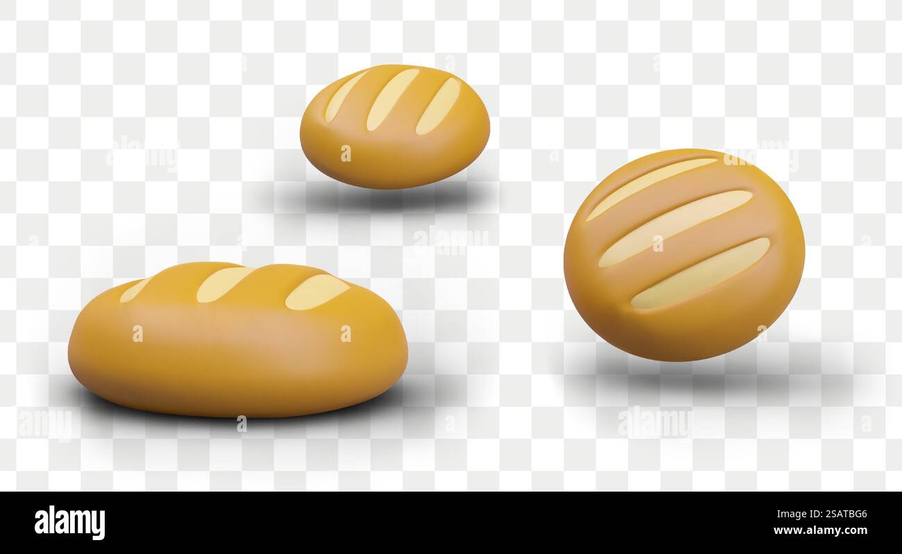 Round yeast bread with cuts. Vector object, front and side view ...