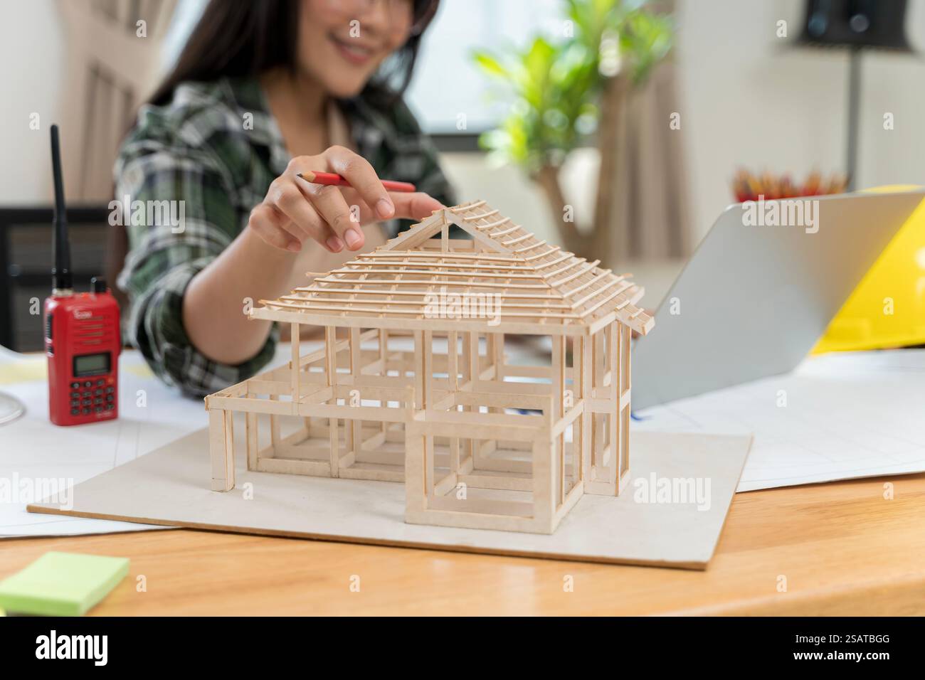 Architect making architectural model. Data working and tablet laptop ...
