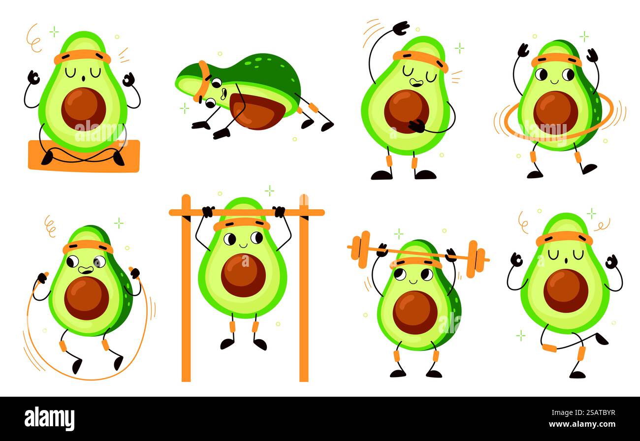 Cartoon avocado athlete. Funny vegetable character, sport mascot, cute ...