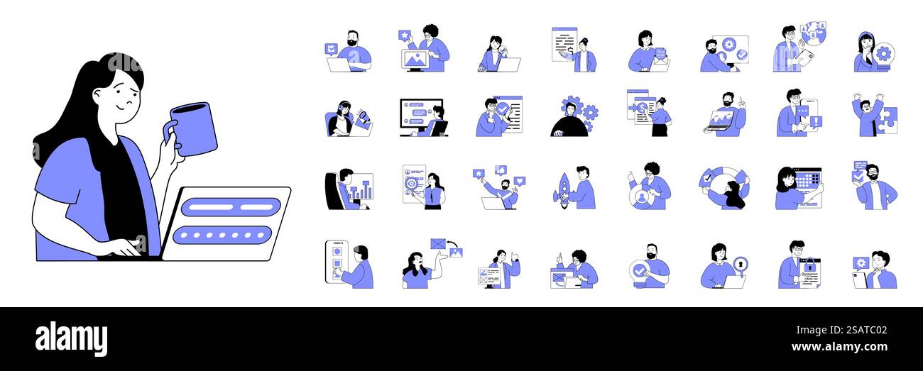 Marketing and development concept with character situations mega set in flat web design. Bundle ...