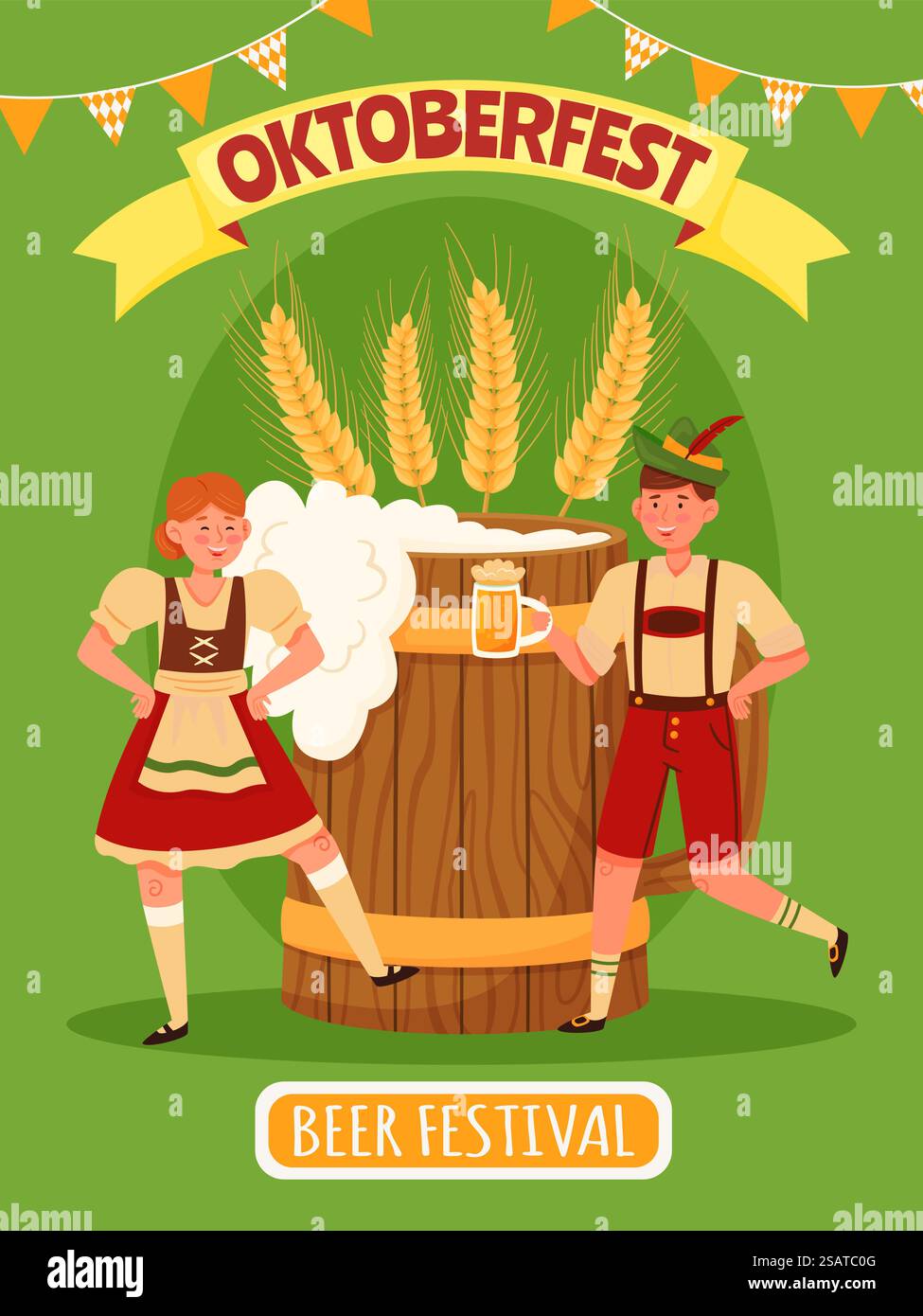 Oktoberfest characters poster. Funny people with mugs, happy man and ...